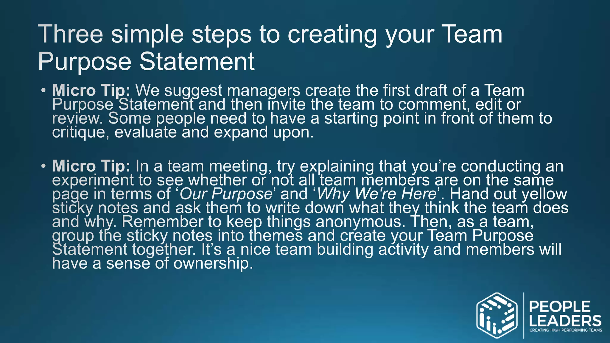 How to create a team purpose statement in three steps (and why) | PPT