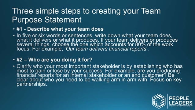 How to create a team purpose statement in three steps (and why) | PPT