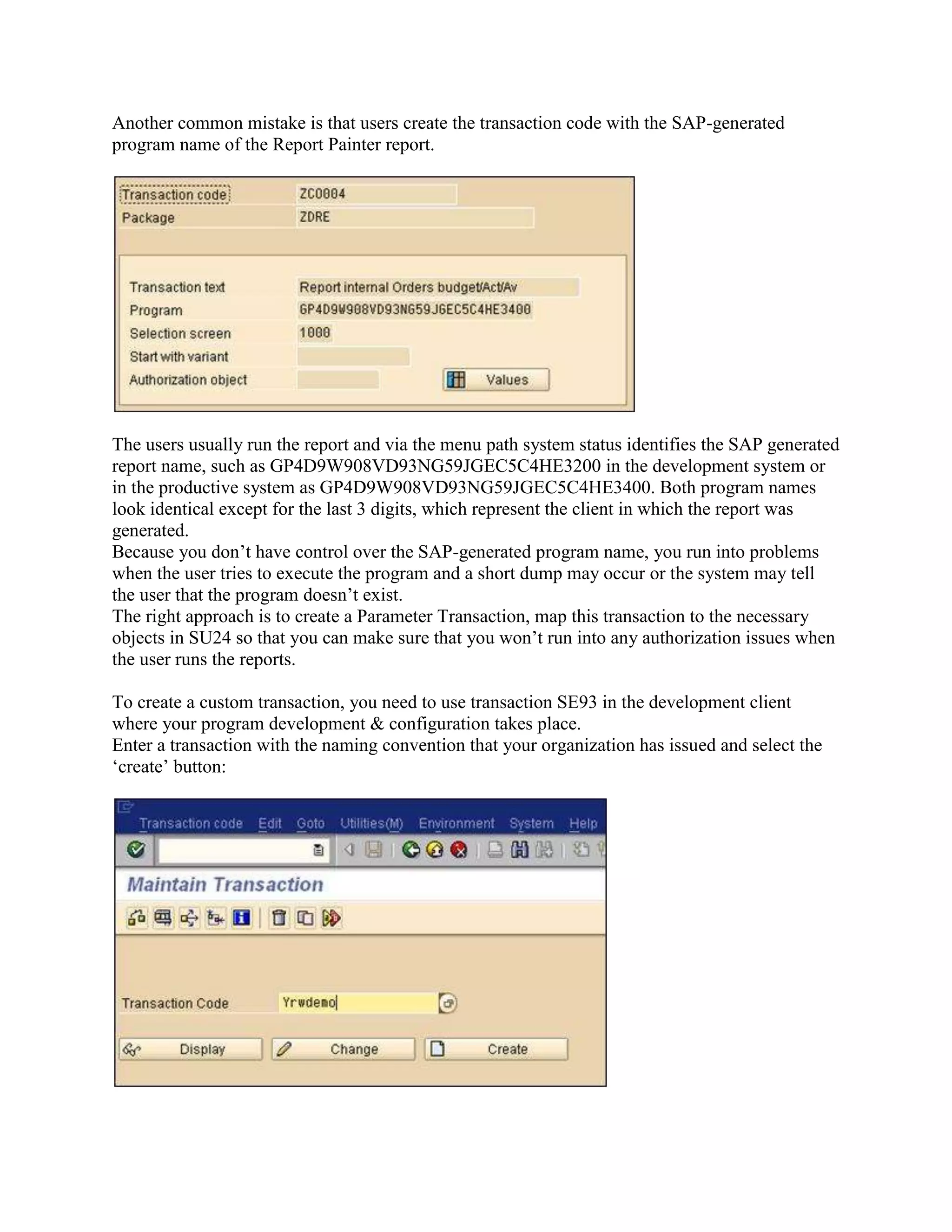 How to create a transaction code for report painter reports | DOCX