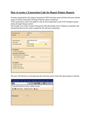 How to create a transaction code for report painter reports | DOCX