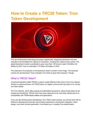 How to Create a TRC20 Token_ Tron Token Development.pdf