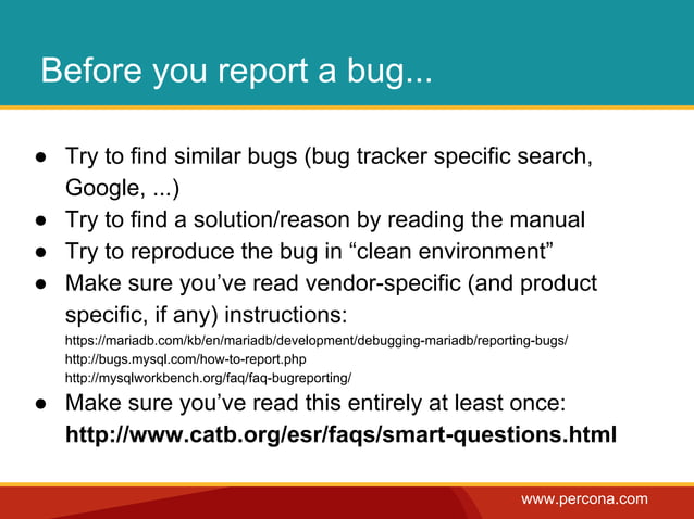 How to create a useful MySQL bug report | PPT