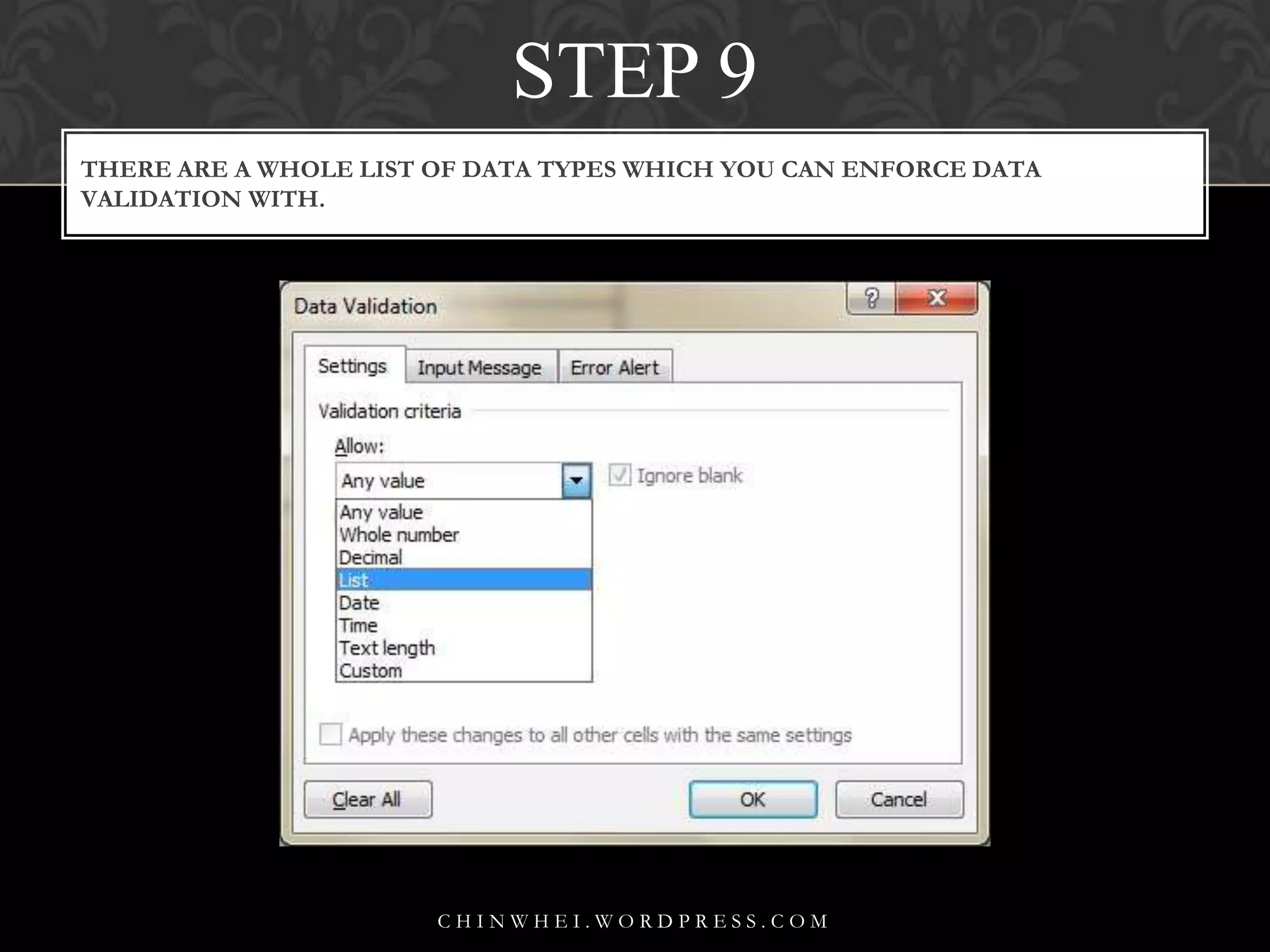 How to create a validation list in excel | PPSX