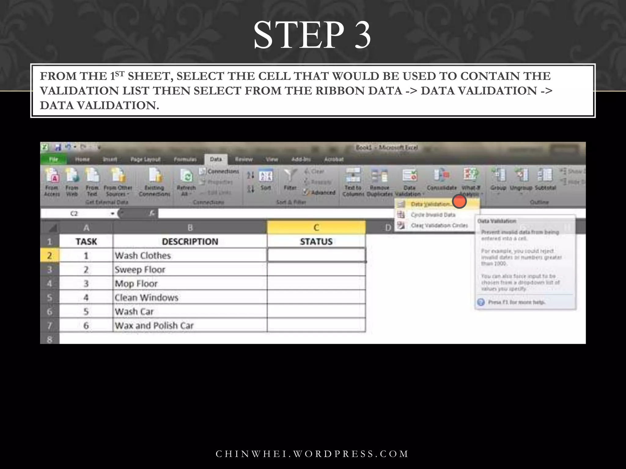 How to create a validation list in excel | PPSX