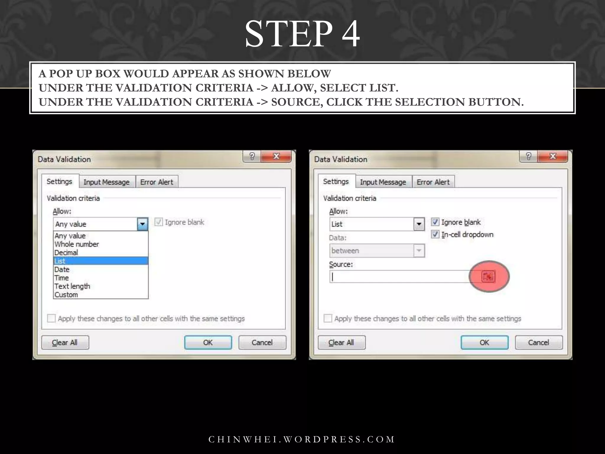 How to create a validation list in excel | PPSX