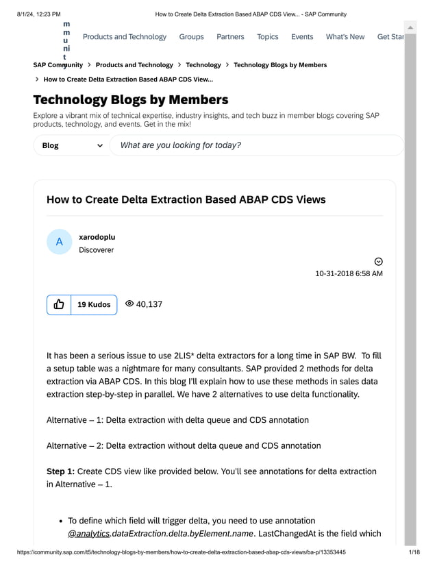 How To Create Delta Extraction Based Abap Cds View Sap Communitypdf