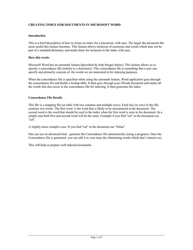 Howto Create Index in a Word Doc | DOC | Desktop Publishing | Computer Software and Applications