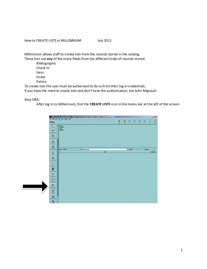 How To Create Lists In Millennium July 2011