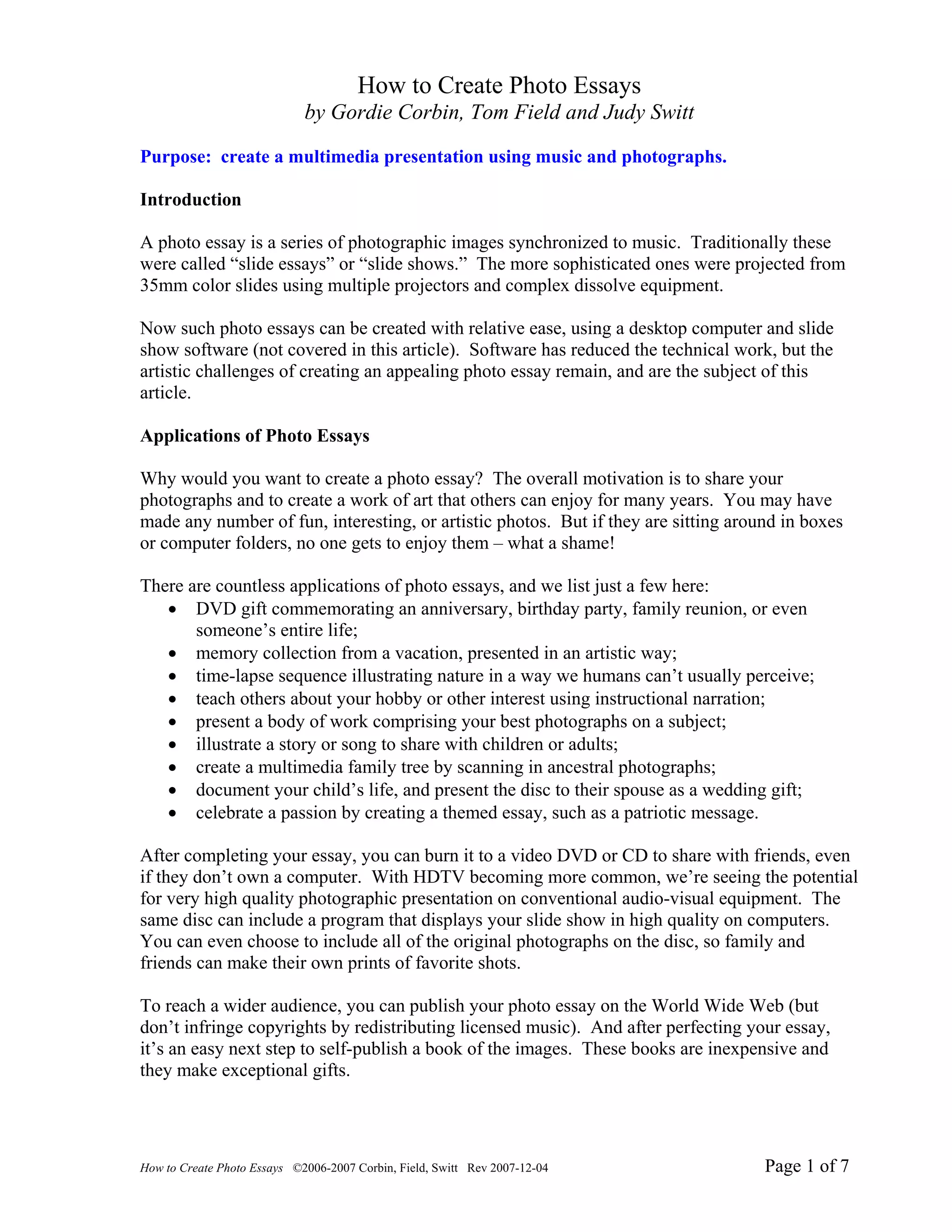 How tocreatephotoessays | PDF