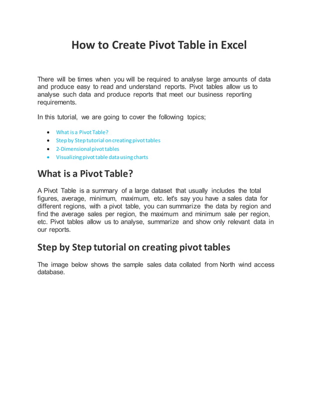 How to create pivot table in excel | PDF