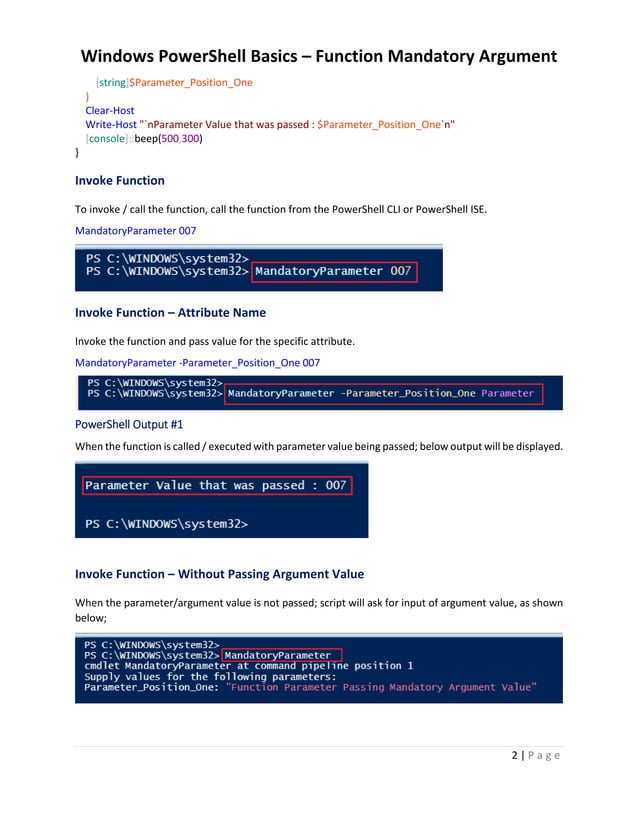How To Create Power Shell Function Mandatory Parameter Value Pdf 3661