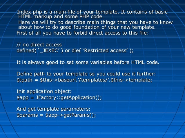 How to create right structure of the index.php file in your template