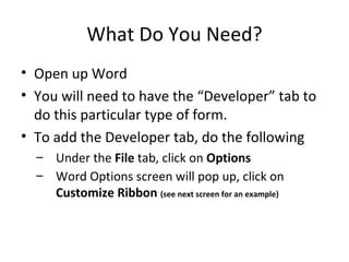 How to create simple fillable forms using word | PPT
