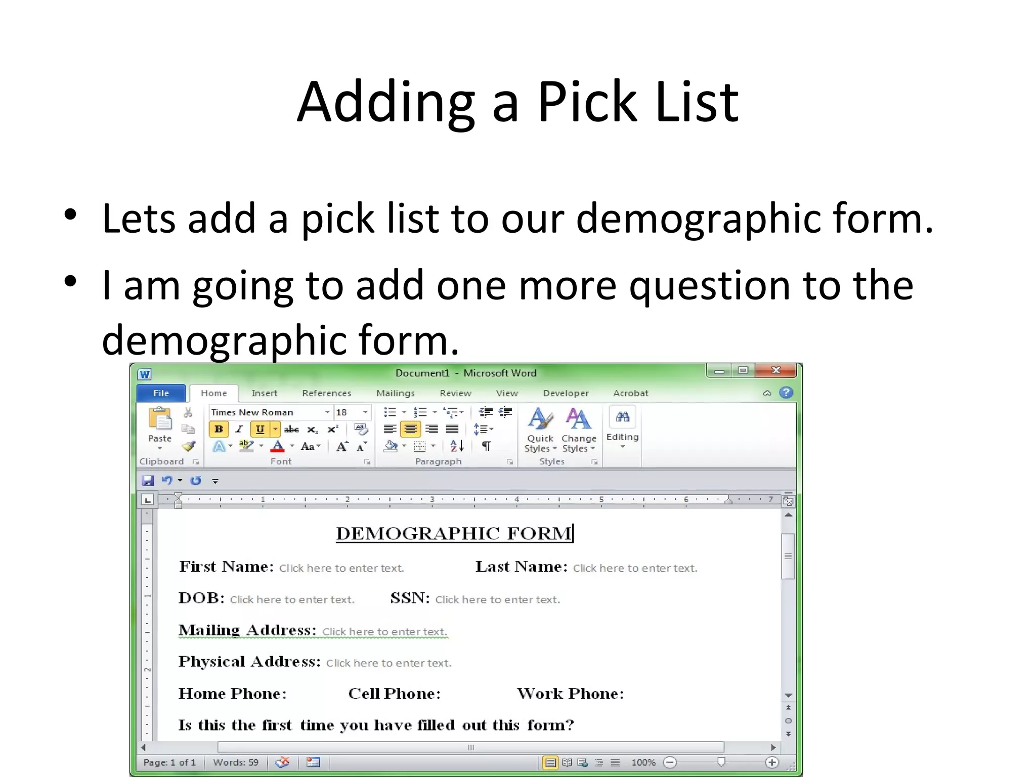 How to create simple fillable forms using word | PPT