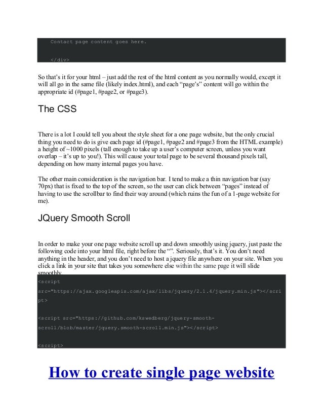 How to create single page website