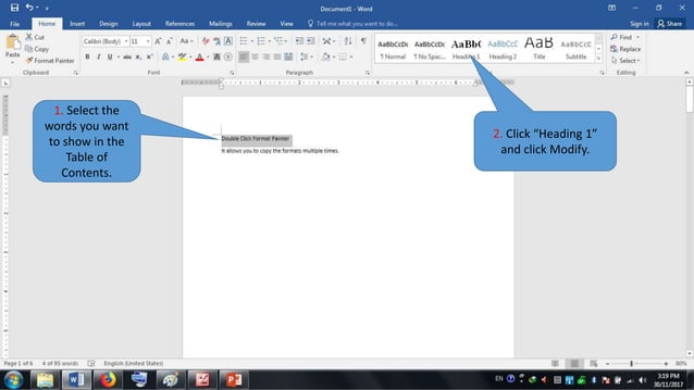 How to create Table of Contents in Word 2016 | PPTX | Desktop ...