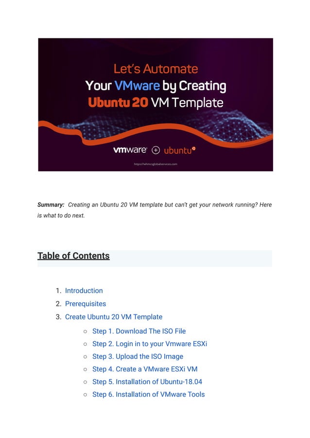 How To Create The Ubuntu 20 VM Template For VMware Automation | PDF
