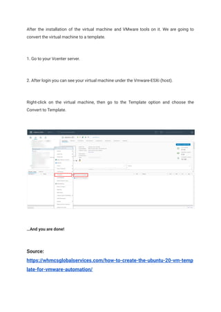 How To Create The Ubuntu 20 VM Template For VMware Automation | PDF