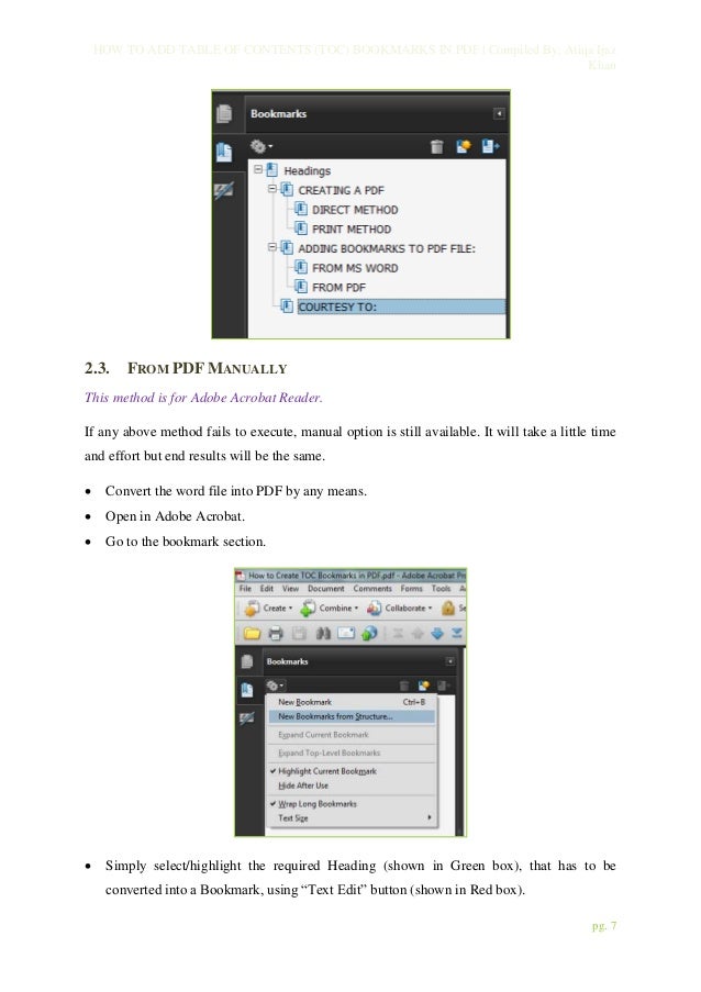 Creating Toc In Bookmark Of A Pdf File 2016