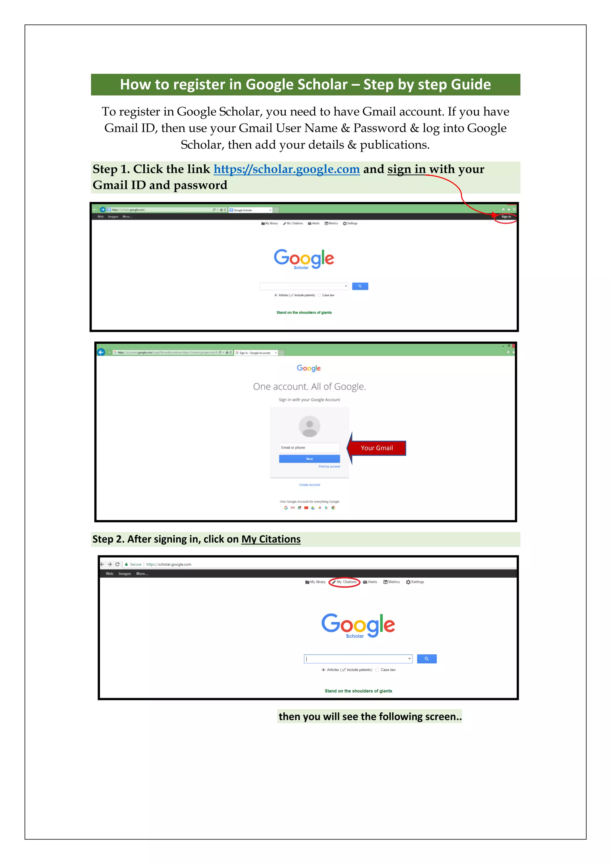 How to create your account in google scholar | PDF