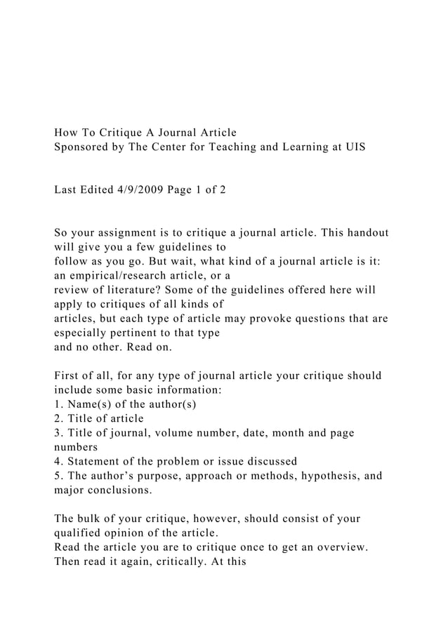 How To Critique A Journal Article Sponsored by The Center .docx