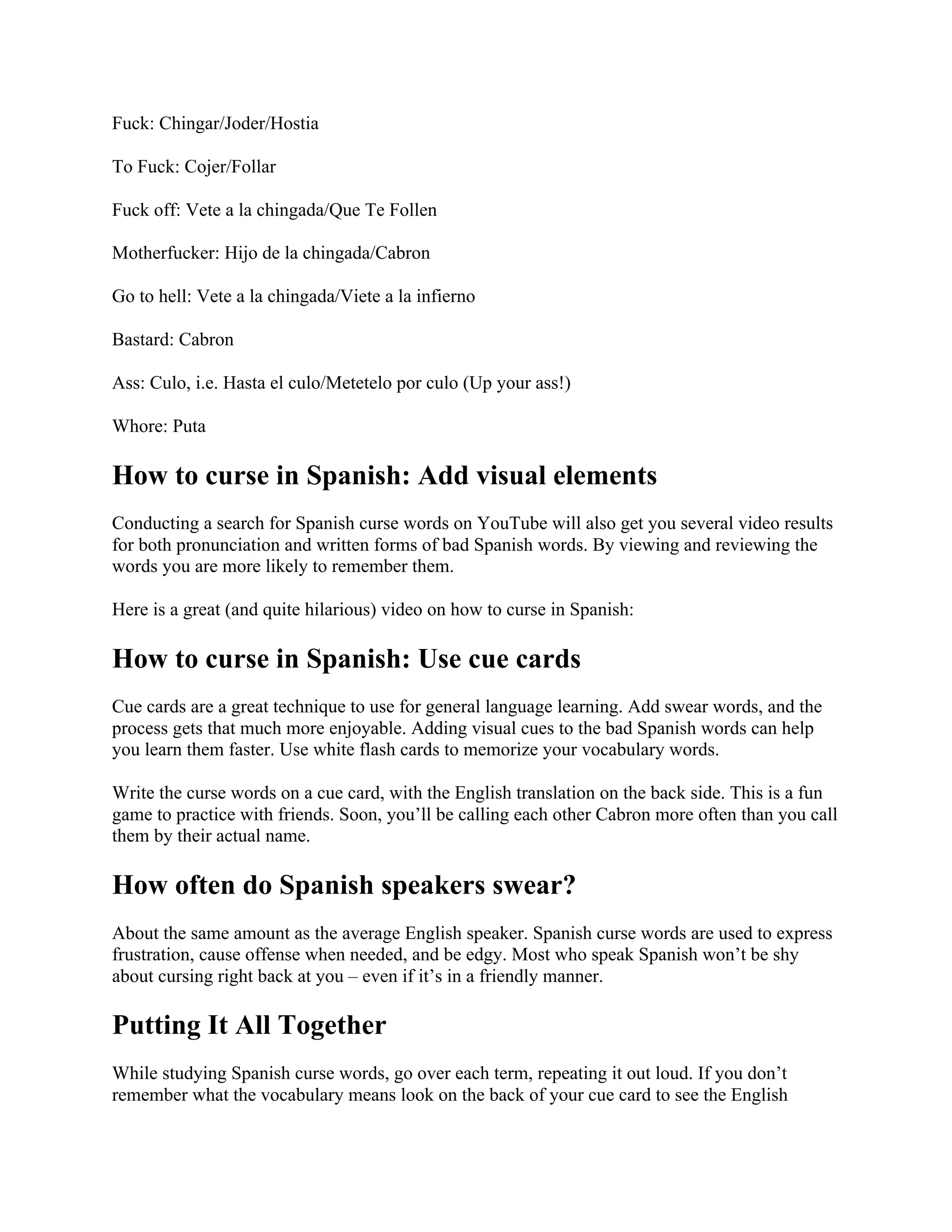 How To Curse In Spanish | PDF