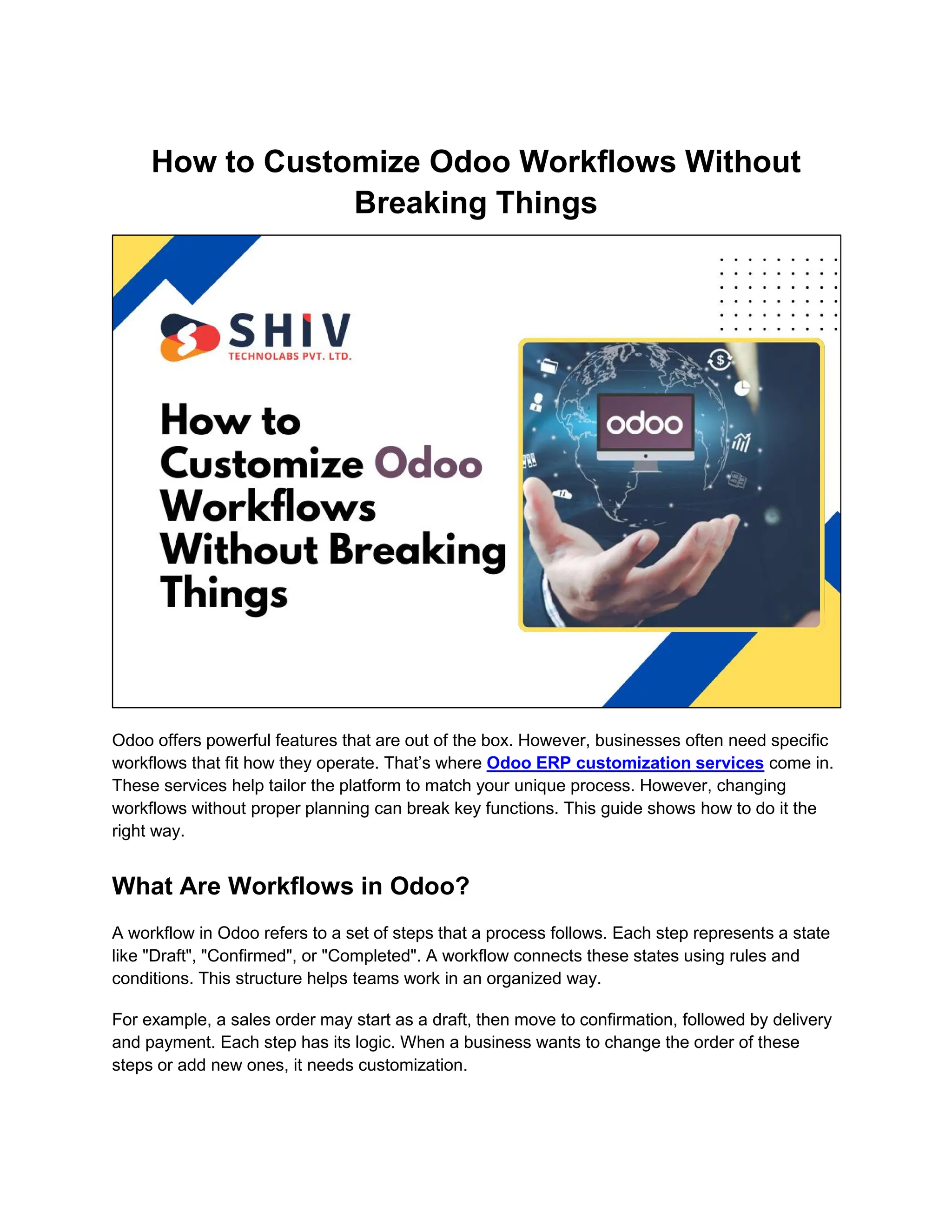 Detailed Guide to Safely Customize Workflows in Odoo ERP | PDF