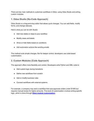 Detailed Guide to Safely Customize Workflows in Odoo ERP | PDF