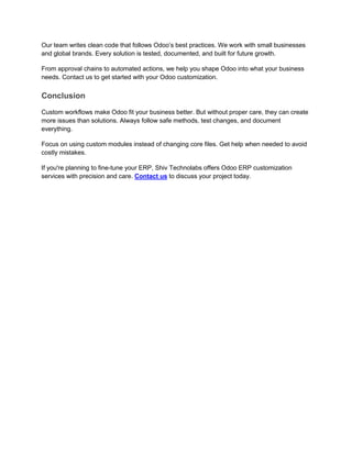 Detailed Guide to Safely Customize Workflows in Odoo ERP | PDF