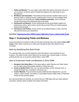 Mastering Zoho CRM Customization: A Step-by-Step Guide | PDF