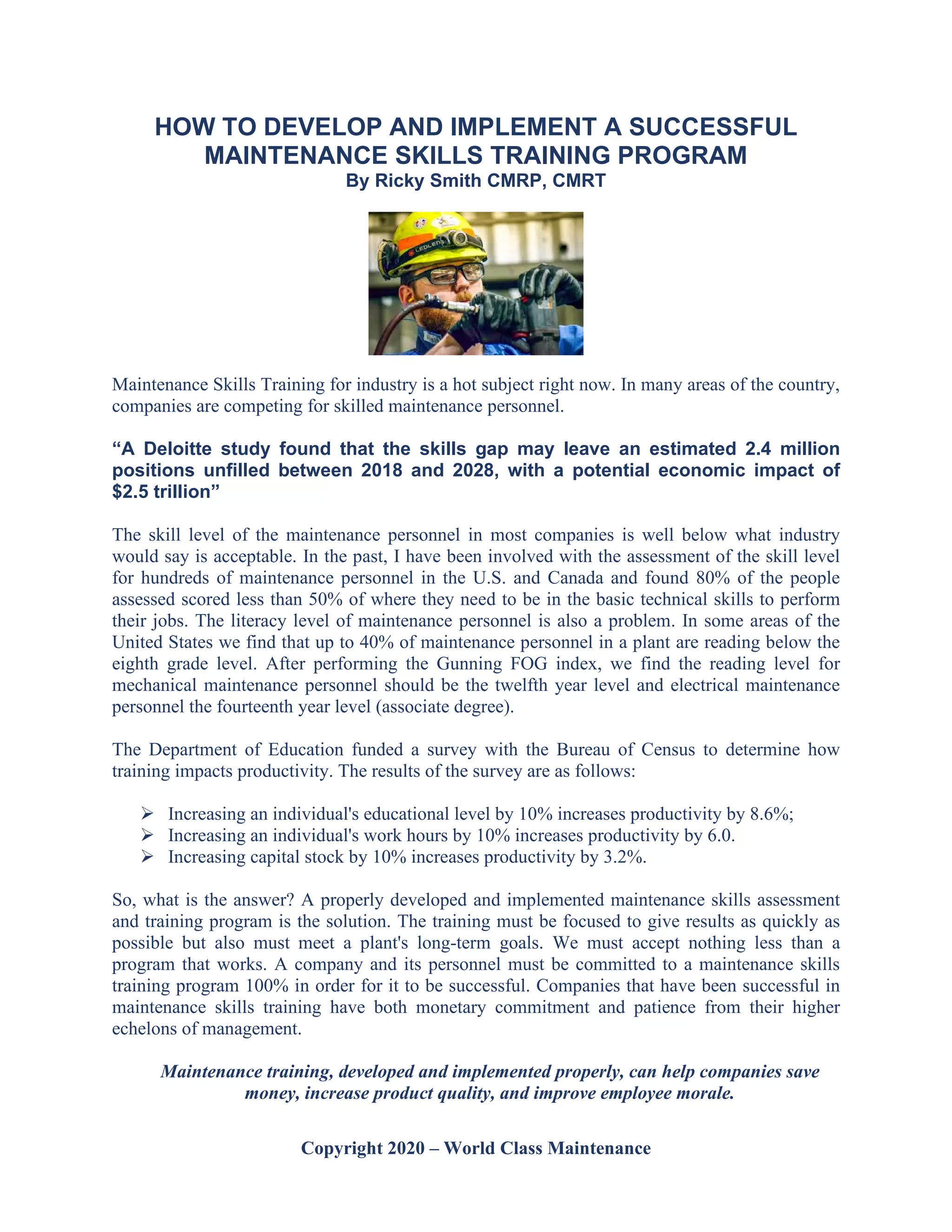 How to Develop an Effective Maintenance Skills Training Program | PDF