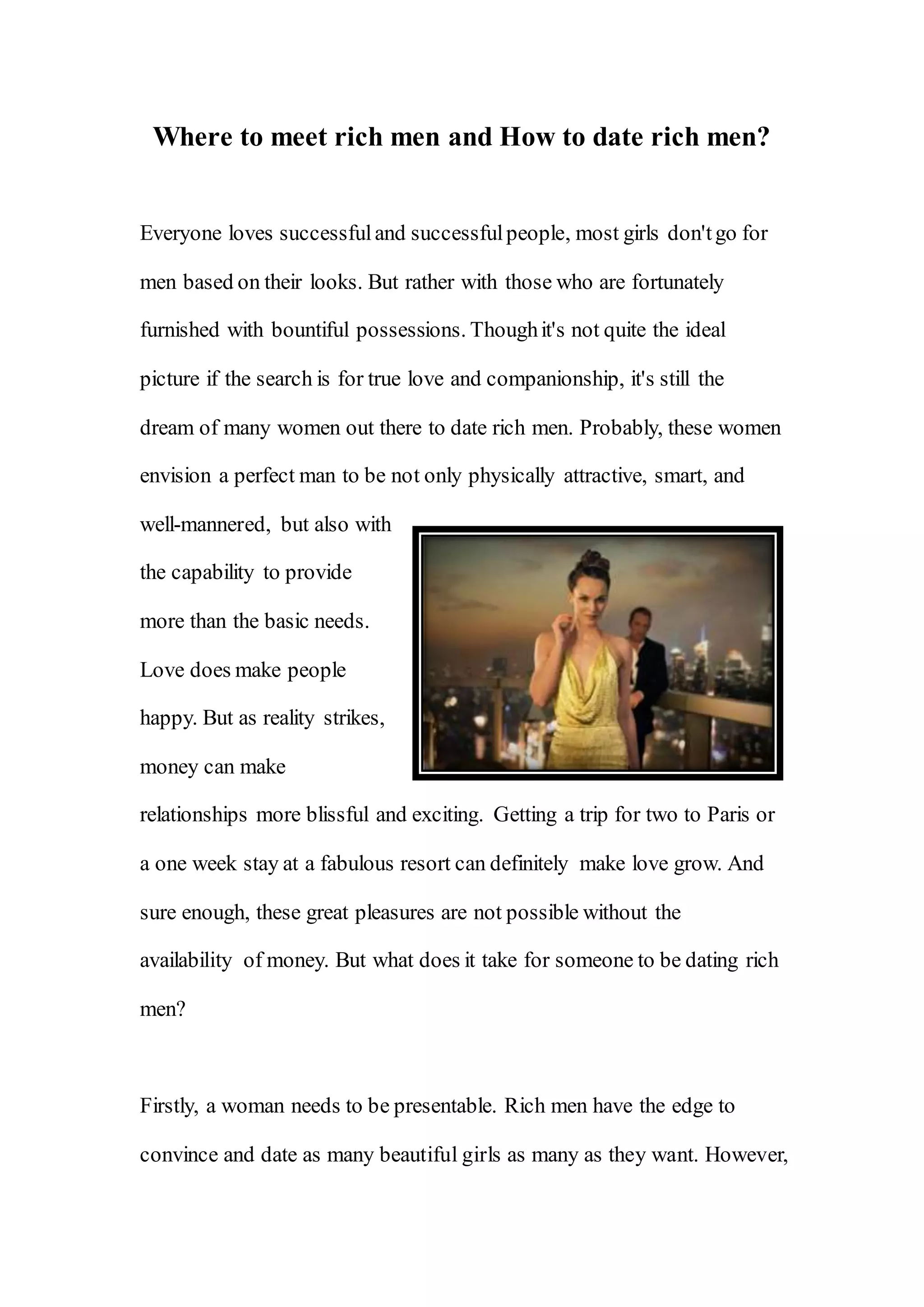 Where to meet rich men and How to date rich men? | PDF