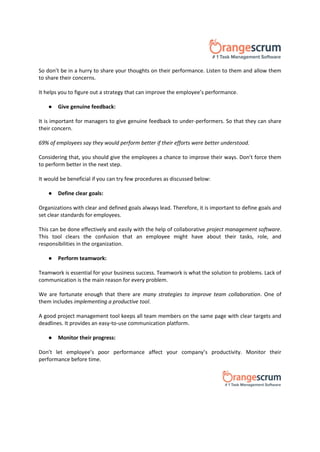 How to deal with non performing employees at the workplace | PDF