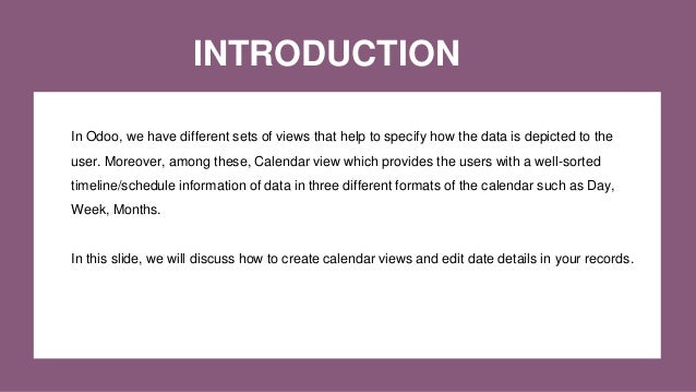 Defining Calendar View in Odoo 15 | PPTX