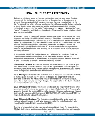 How to Delegate Effectively | PDF | Executive Leadership & Management ...