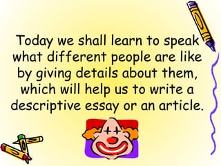 how to describe people for senior high school | PPT