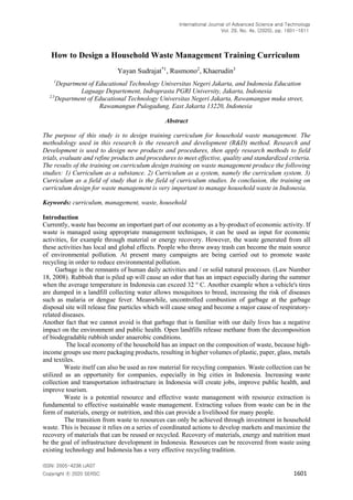 How to design a household waste management training curriculum | PDF