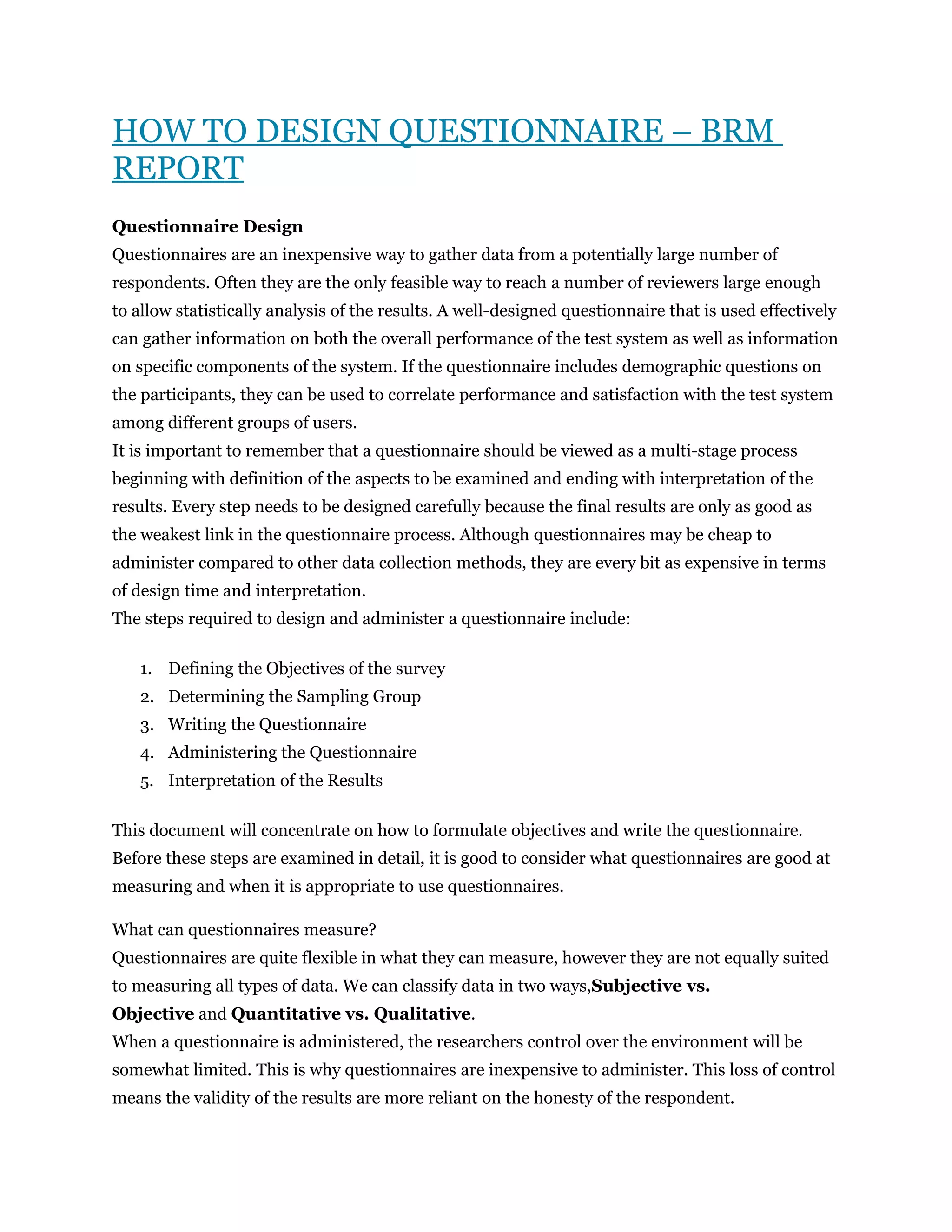 How to design questionnaire | DOC