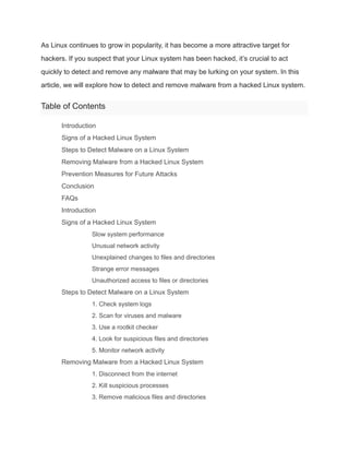 How to Detect and Remove Malware from a Hacked Linux System.pdf | Operating Systems | Computer ...
