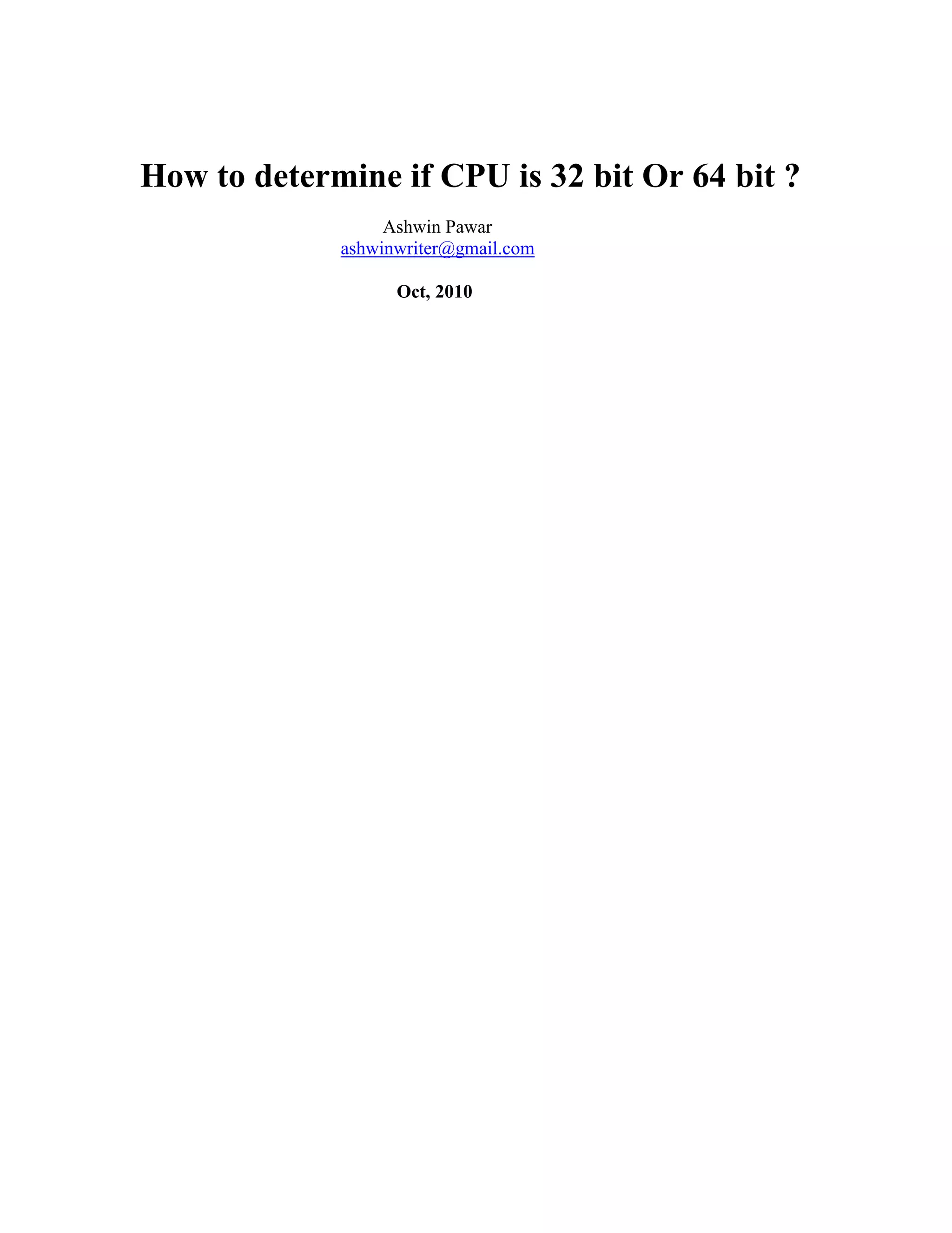 How to determine if cpu is 32bitor64bit | PDF