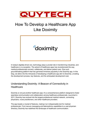 How To Develop a Healthcare App Like Doximity | PDF