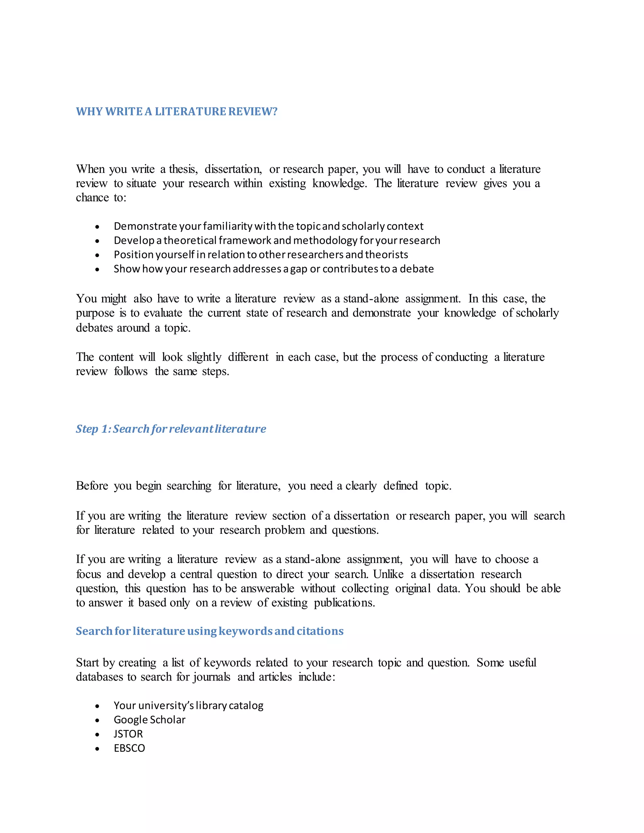How to develop a literature review | DOCX