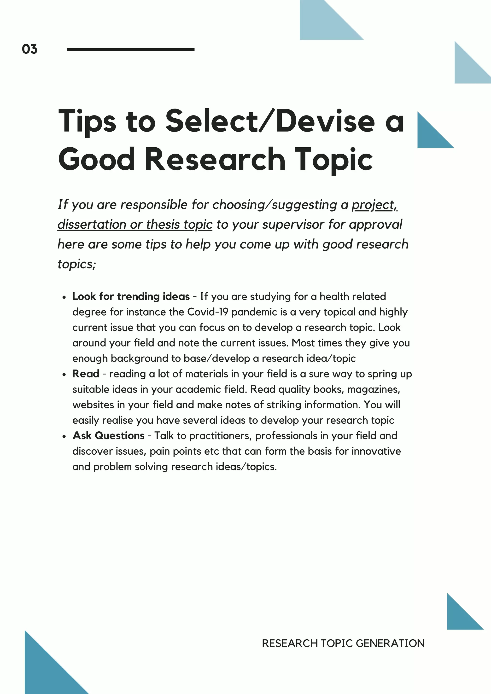 How to Develop Good Research Project or Thesis Topics | PDF