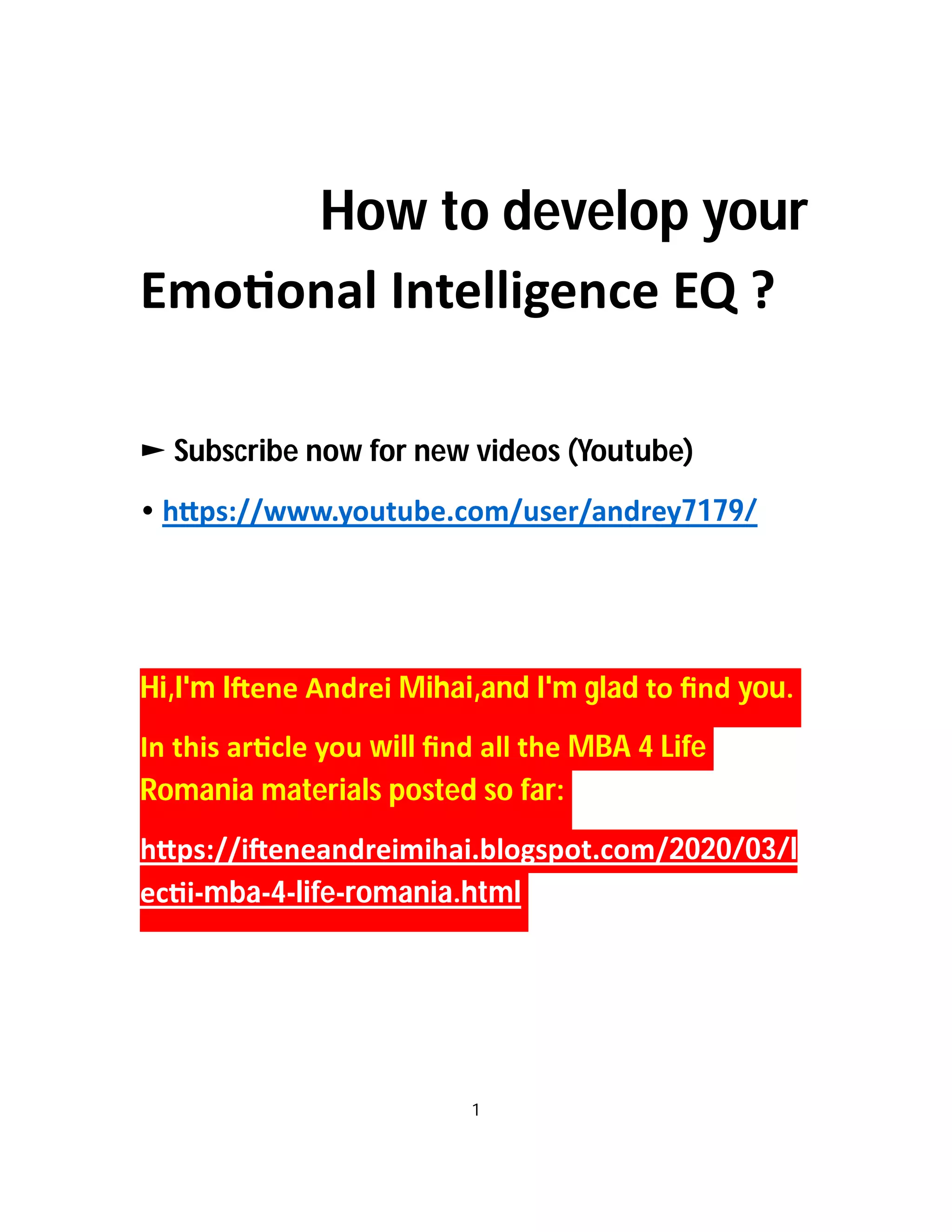How to develop your emotional intelligence | PDF