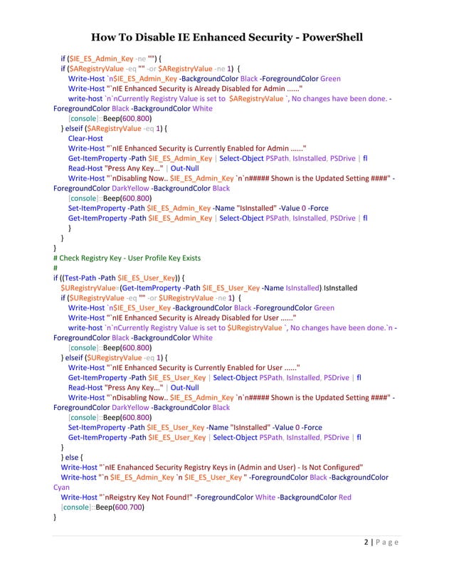 How To Disable IE Enhanced Security Windows PowerShell | PDF