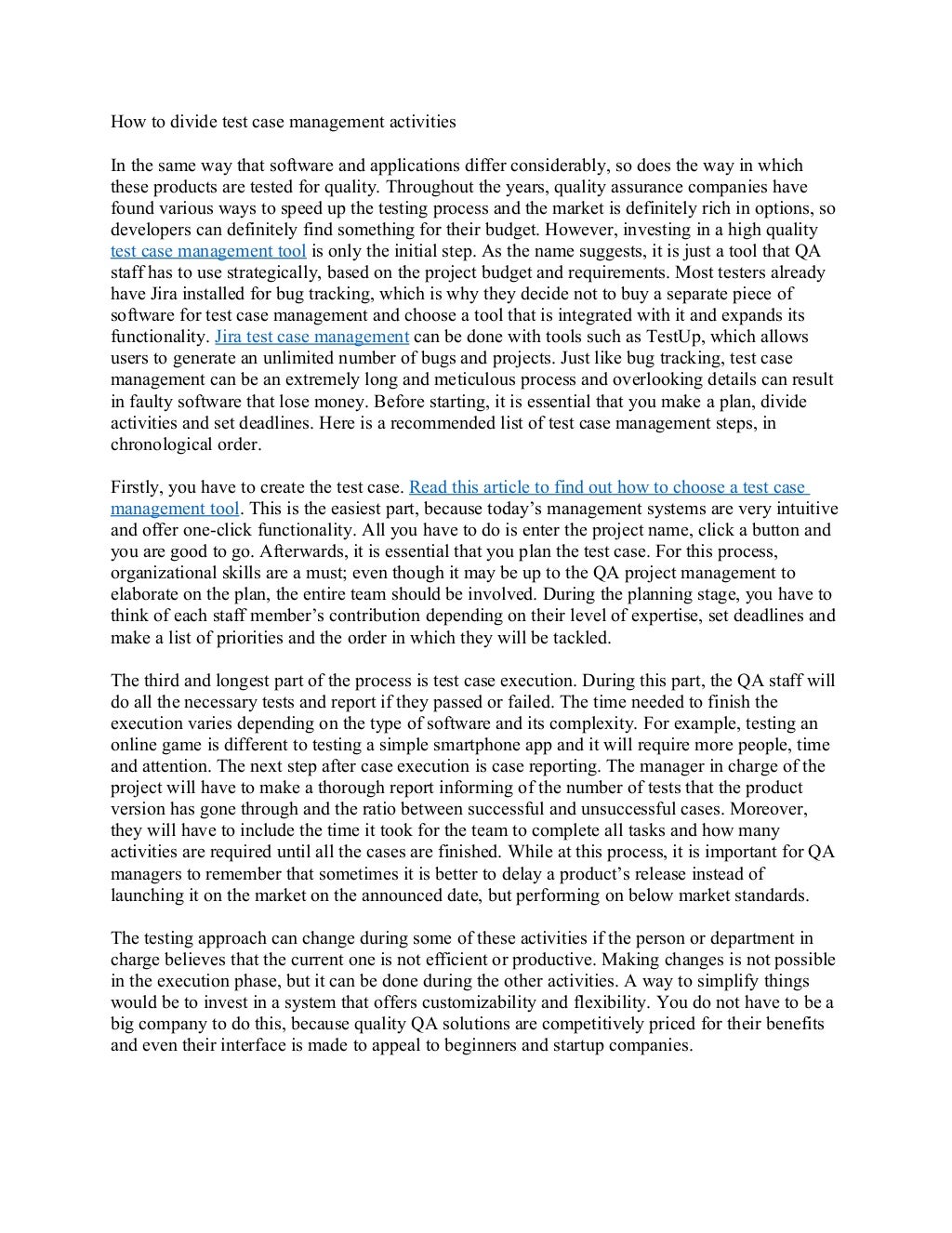 How to divide test case management activities