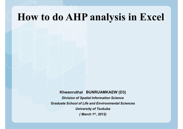 How to do ahp analysis in excel | PDF | Business Accounting & Finance | Business