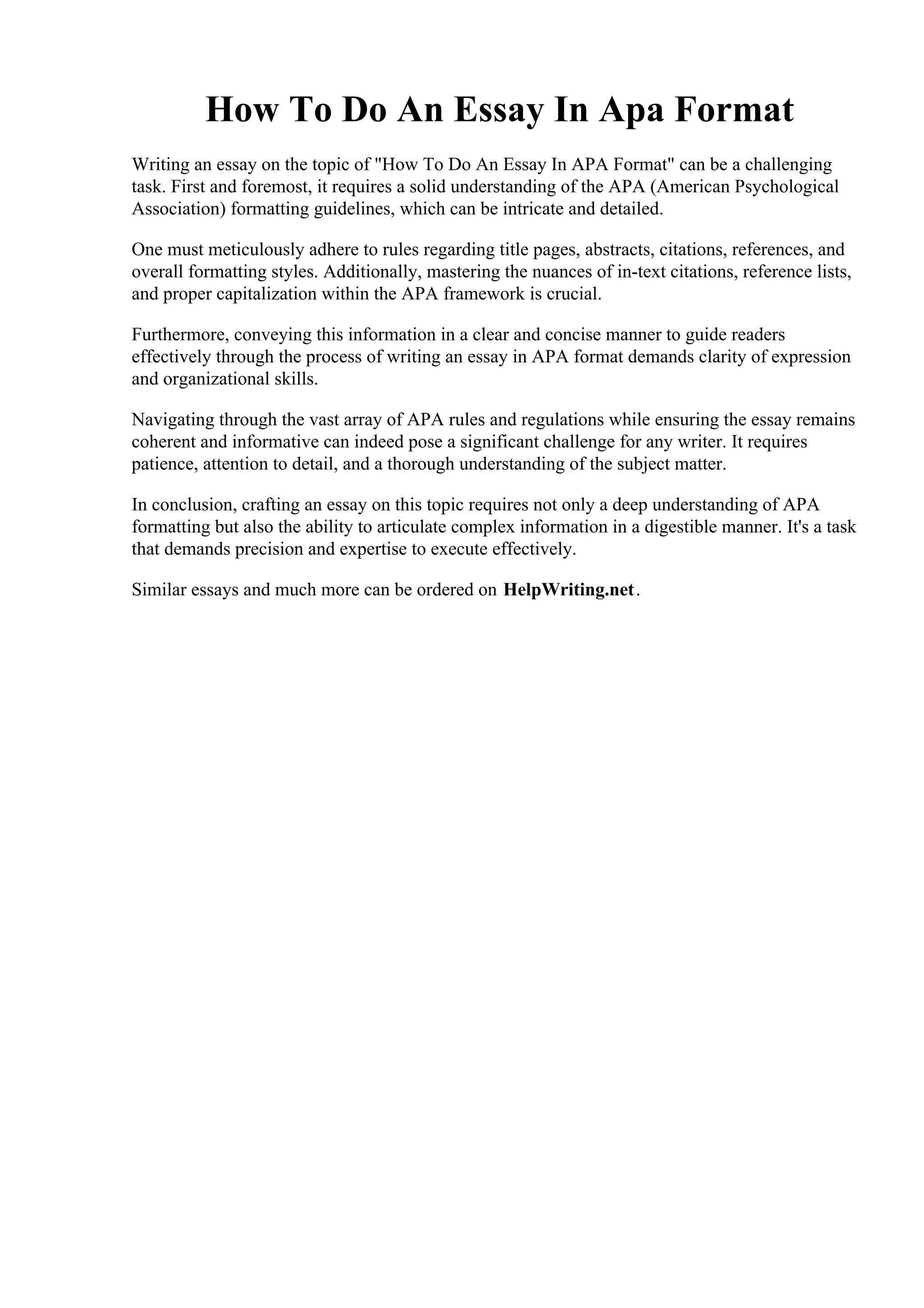 How To Do An Essay In Apa Format | PDF