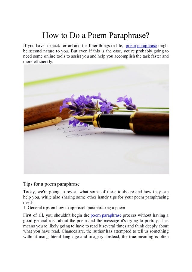 To Paraphrase A Poem Means To , A Guide to Paraphrasing Poetry, With ...