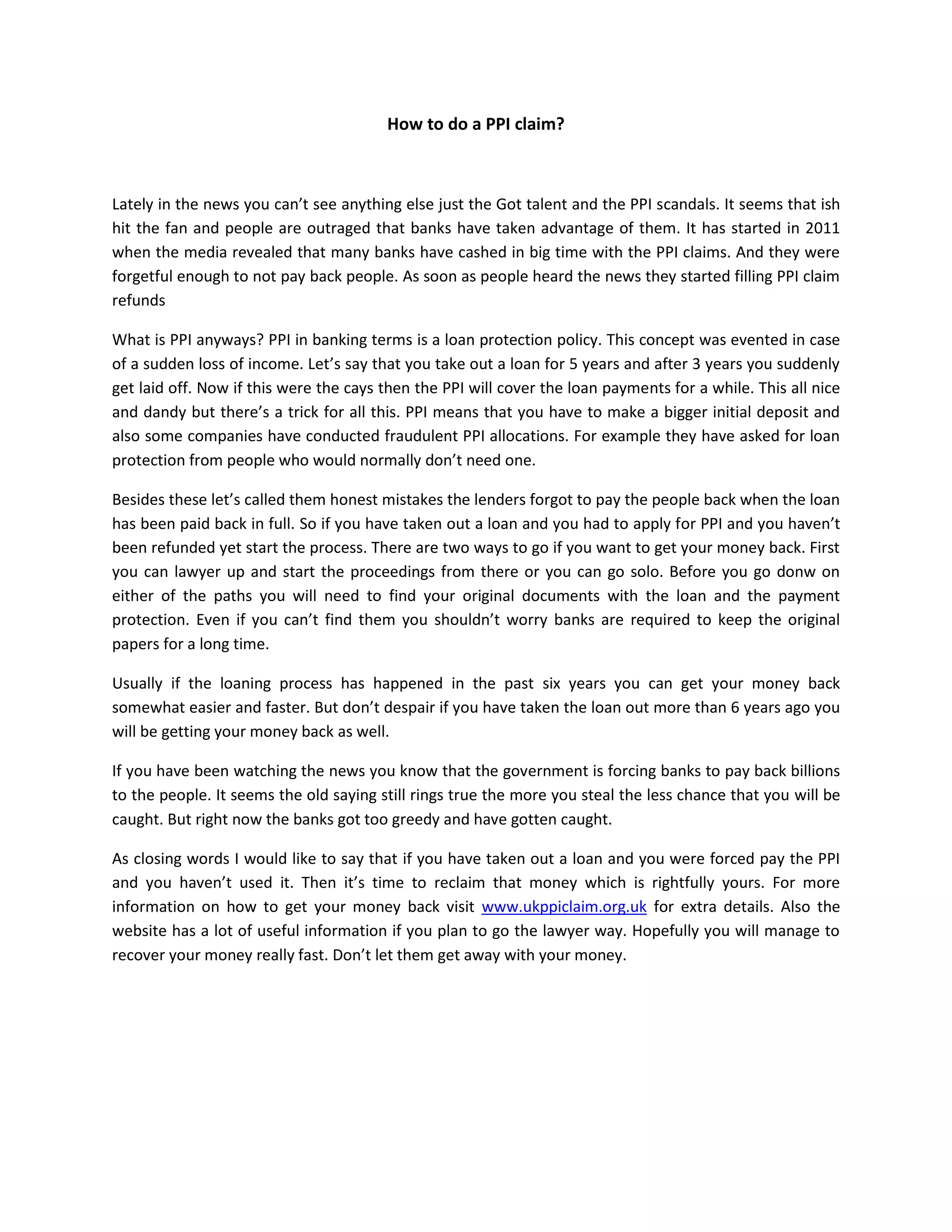 How To Do A PPI Claim | PDF